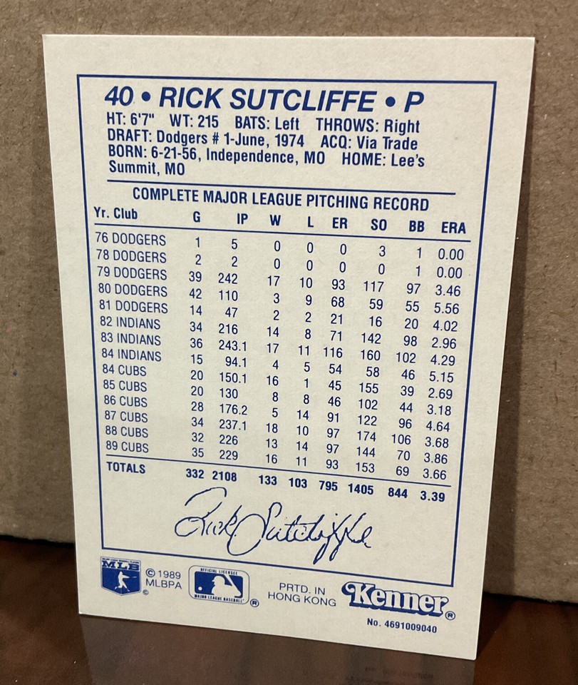 RICK SUTCLIFFE 1990 KENNER STARTING LINEUP CARD - CHICAGO CUBS | eBay