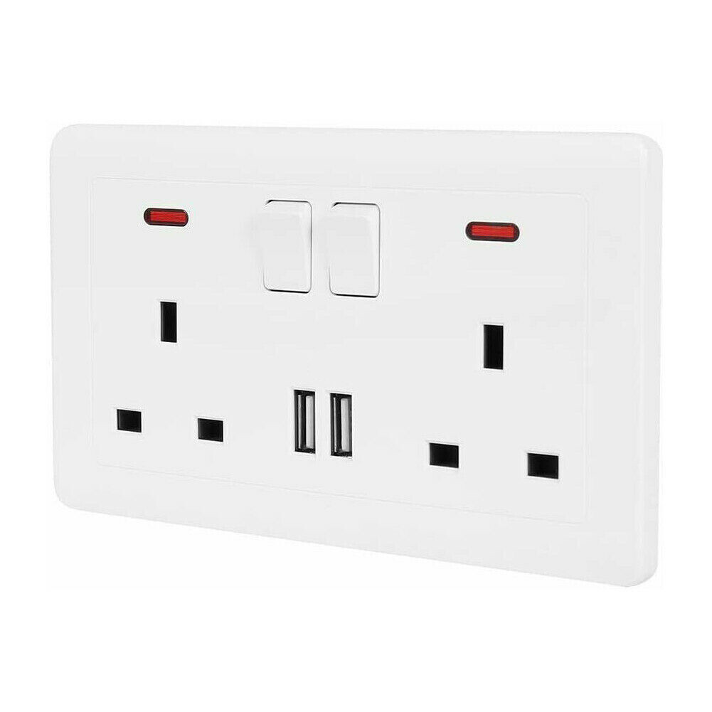 1-5PC Double Wall Plug Socket 2 Gang 13A 2 Charger USB Ports Outlets ...