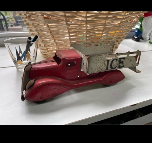 Vintage Antique Marx Steel ICE Transport Truck Wooden Wheels Pressed ...
