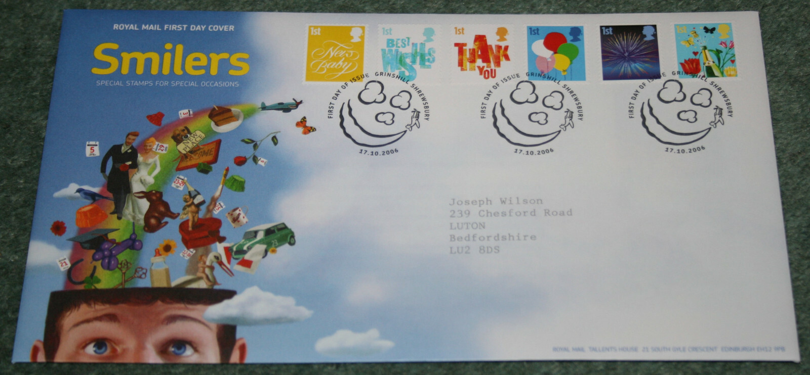 Royal Mail First Day Cover - Smilers Stamps 2006. Grinshill Shrewsbury ...