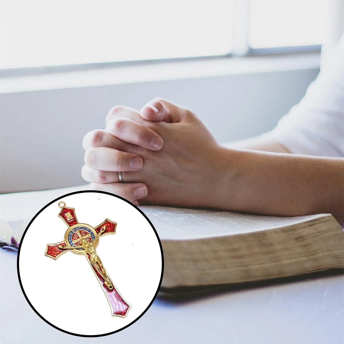 Saint Benedict Benedictine Red Enamel Protection Crucifix Cross ...