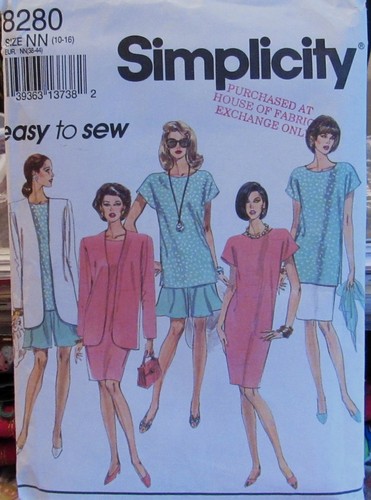 Simplicity 8280 Womens 10-16 Sheath Dress Tunic Skirt Jacket Ensemble ...