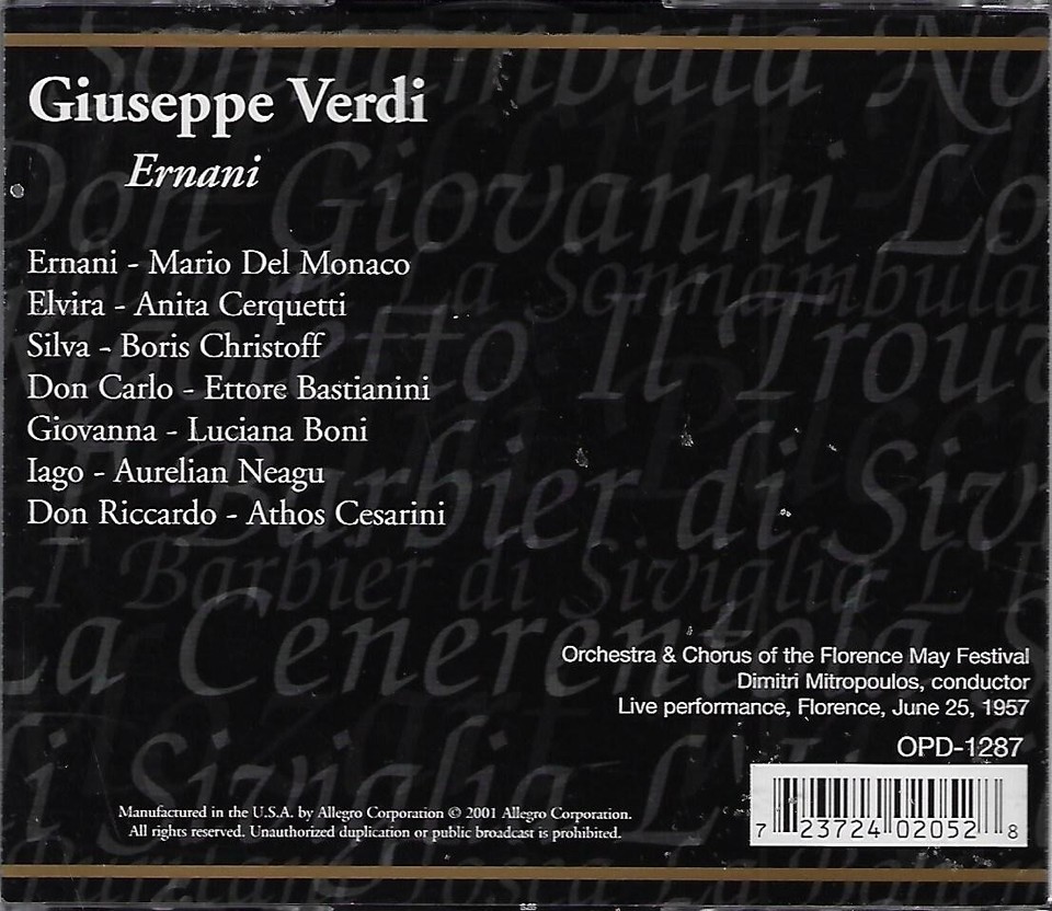 Verdi: Ernani - Florence 1957 (CD, 2-Discs) | eBay