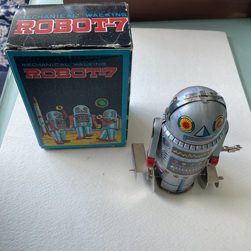 Robot-7 Mechanical Walking Wind Up Toy Tin Litho Schylling | eBay