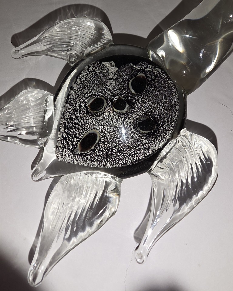 Hand Blown Art Glass Sea Turtle Clear Black Silver feck Art Figurine ...