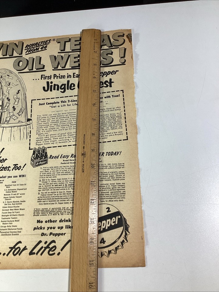 Dr. Pepper Jingle Contest Print Ad 1952 Atlanta AJC Dallas TX Oil Wells ...