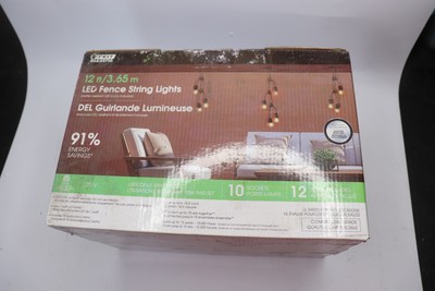 Feit Electric LED Outdoor Fence String Lights 10 Sockets Amber 12ft ...