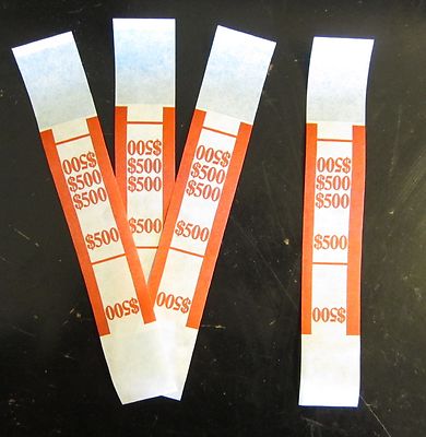 100 SELF SEALING RED $500 CURRENCY STRAPS MONEY BILL BANDS $500 PMC ...