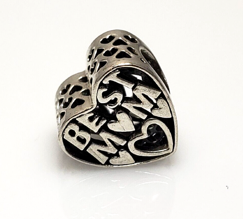Pandora Sterling Silver Best Mom Open Work Heart Charm Bead 791882 | eBay