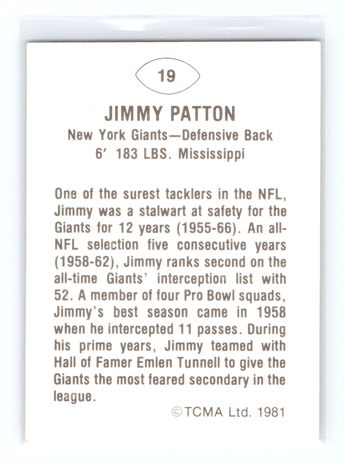 1981 TCMA Greats - No Card Number #19 Jimmy Patton for sale online | eBay