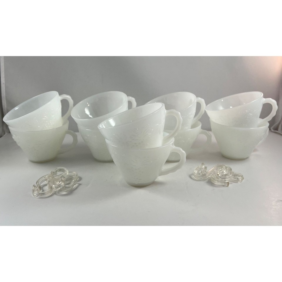 Anchor Hocking Harvest Grape Cups Milk Glass 10 Punch Cups 8 Hooks | eBay