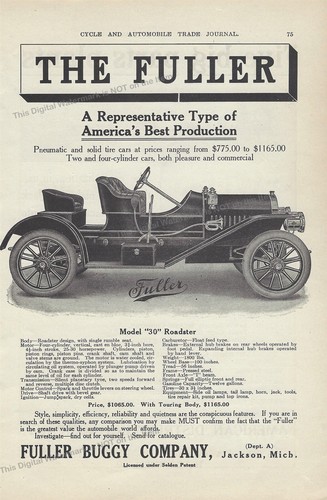1910 Ad * Fuller Model 30 Roadster $1065 Fuller Buggy Company Jackson ...