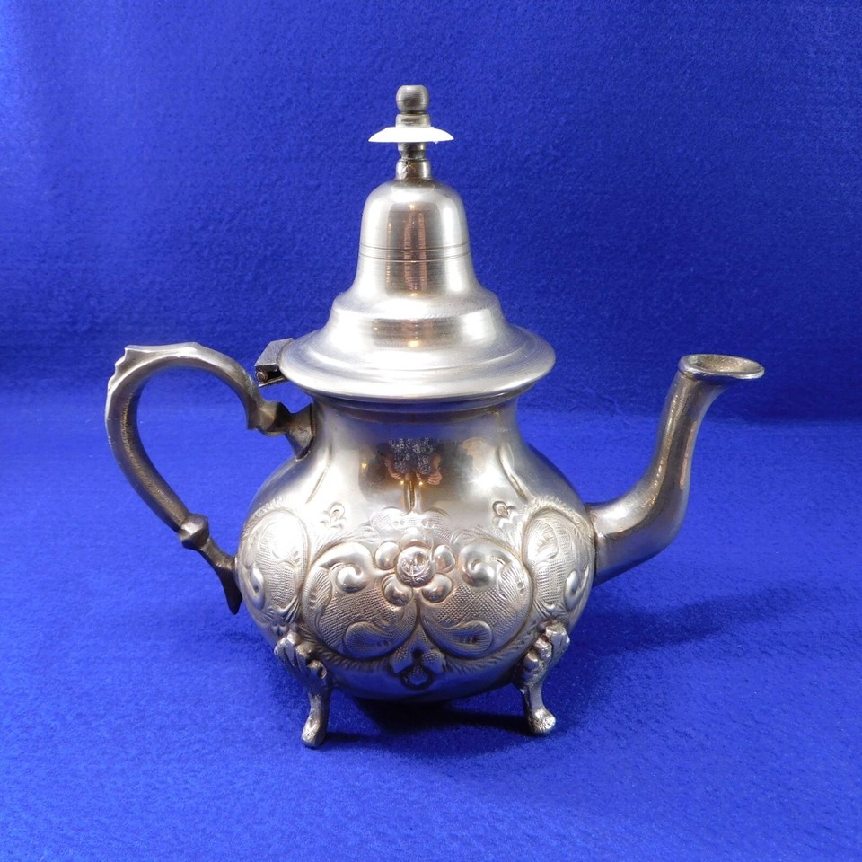 Vintage Traditional Moroccan Teapot Silverplate Handmade Flower Design ...