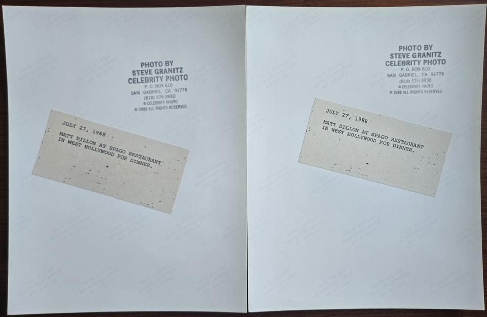 Matt Dillon (The Outsiders, Drugstore Cowboy) Lot of 2 1988 7x9 Press ...