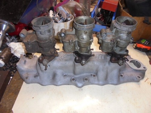 Ford Flat Head Aluminum "Edelbrock SU 359" 3 carb Intake w/ FORD Carbs ...
