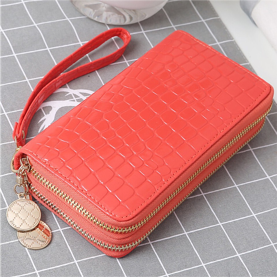 9 Colors Double Zipper Design Women Leather Wallet Big Capacity Purse ...