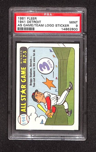 1982 Fleer #NNO 1941 AS Game Sticker Logo PSA 9 Mint | eBay