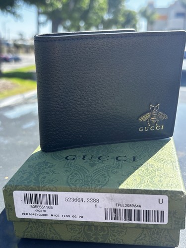 Gucci Anamalier Bi Fold Wallet Black Gold Bee | eBay
