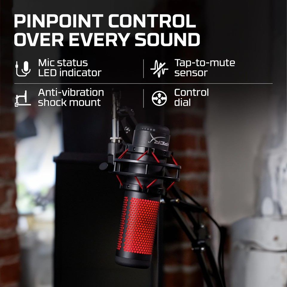 HyperX QuadCast USB Gaming Microphone | Anti-Vibration Shock Mount, 4 ...