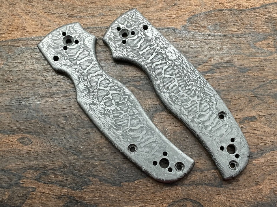 REPTILIAN engraved Titanium Knife Scales / Handles for Shaman Spyderco ...