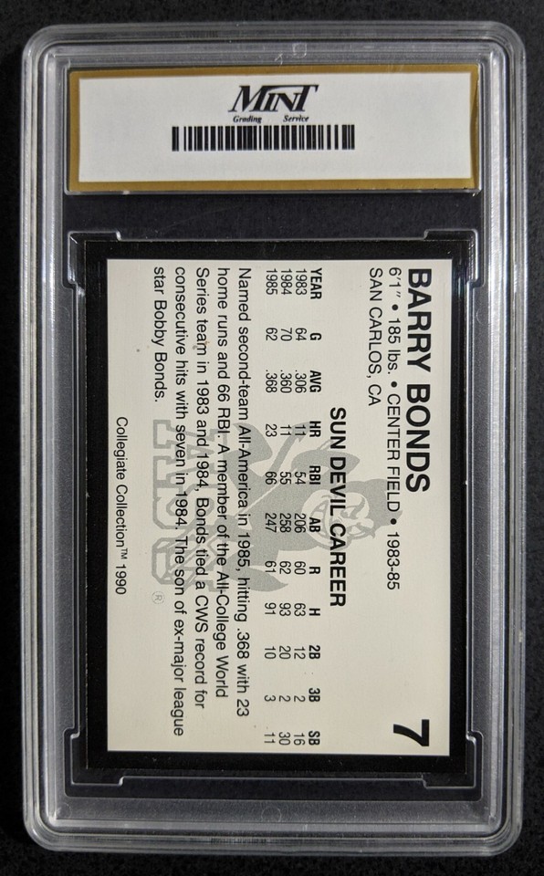 1990 Arizona State Barry Bonds #7 Collegiate Collection Mint Grading ...