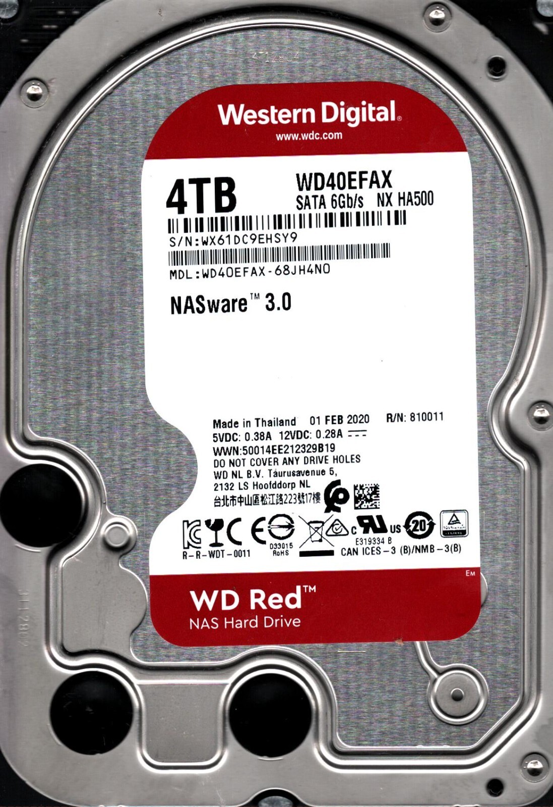 WD40EFAX-68JH4N0 S/N: WX61D WESTERN DIGITAL 4TB THAILAND FEB 2020 | eBay