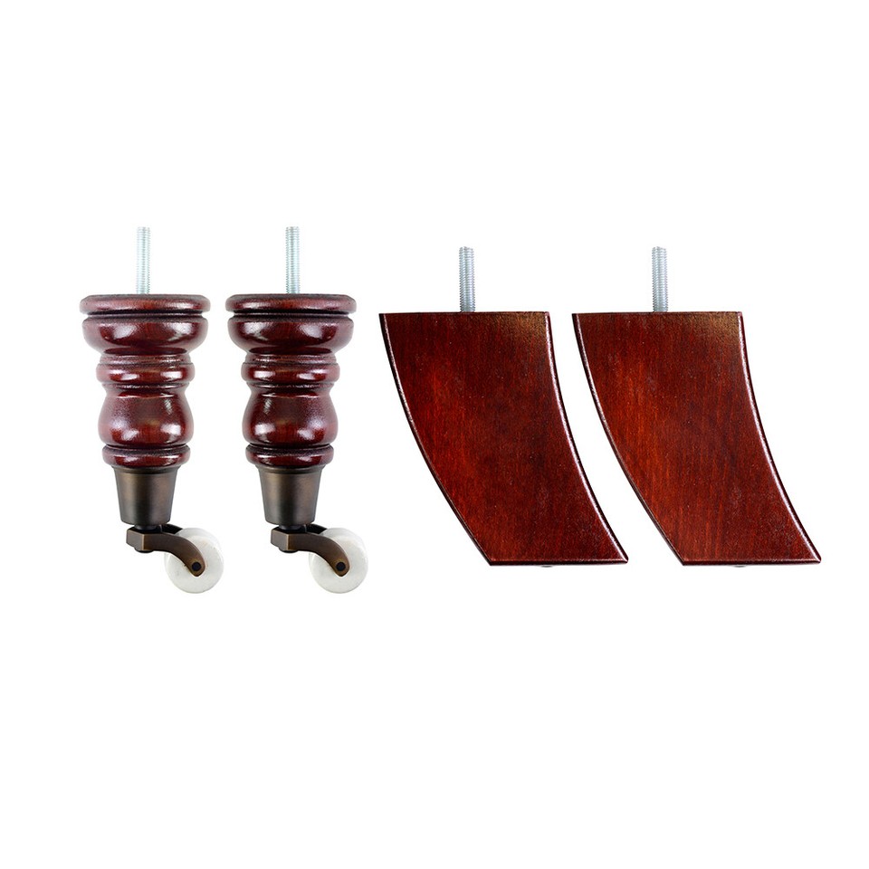 4 Wooden Legs with castors for sofa chair footstool replacement castor ...
