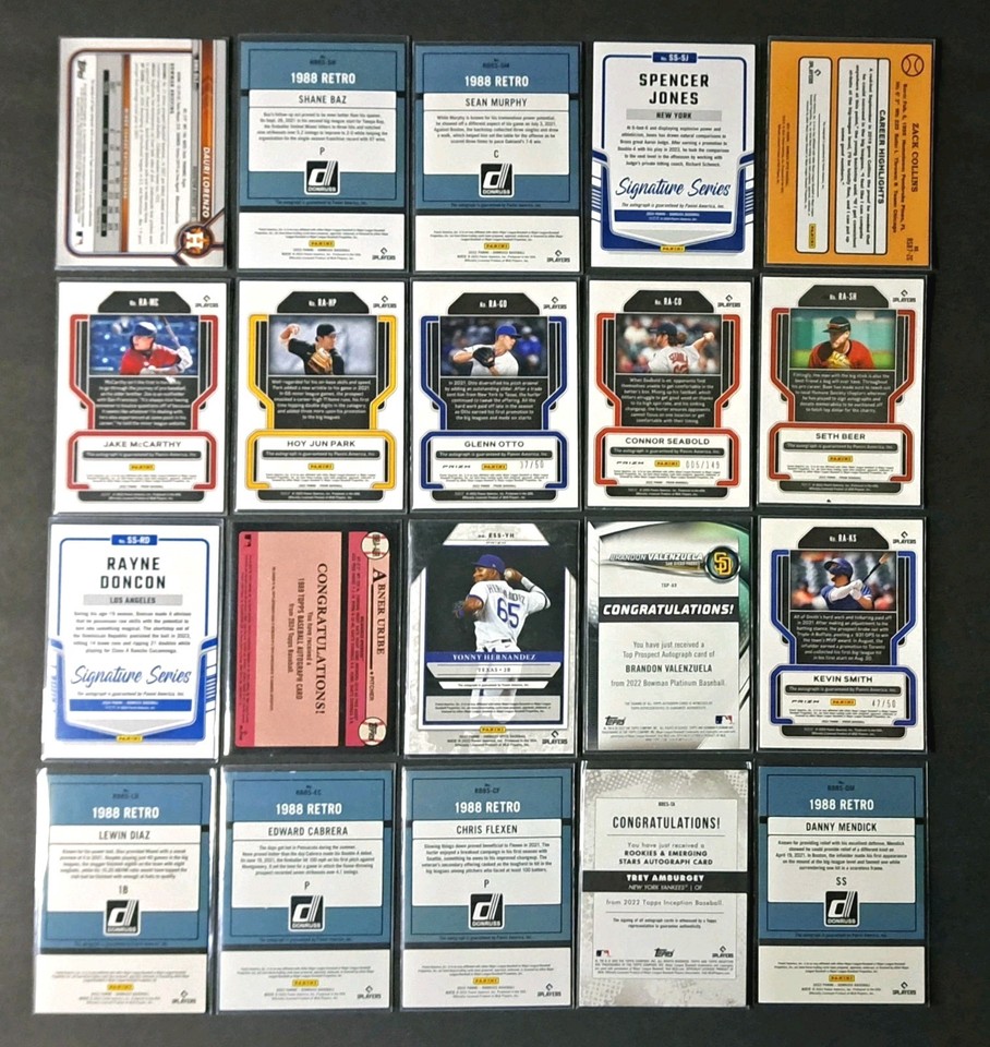 Baseball Auto Card Lot. (20) ,Most are SP, SSP, Variety of Parallels ...