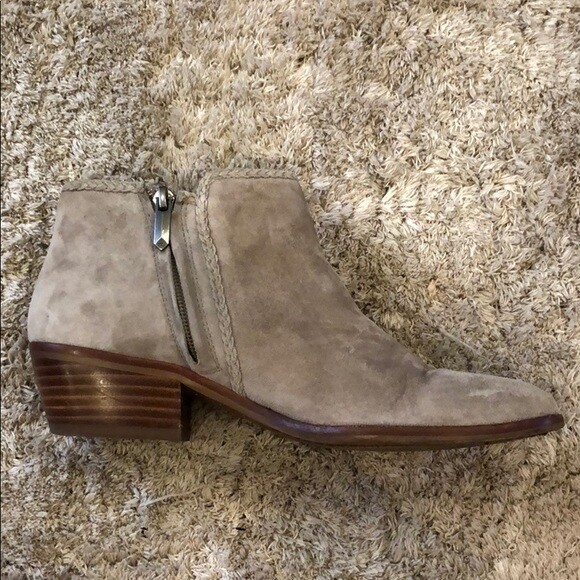 Sam Edelman Paige Greige Suede Leather Fringe Booties… - Gem