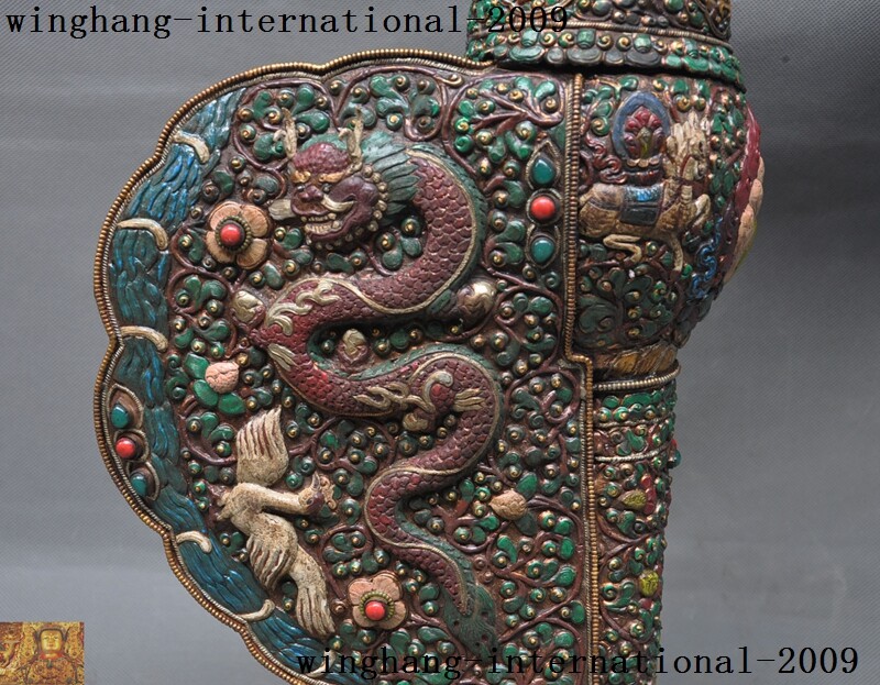 18"Conch Bronze Painted inlay gem Dragon horse Elephant Conch Trumpet ...