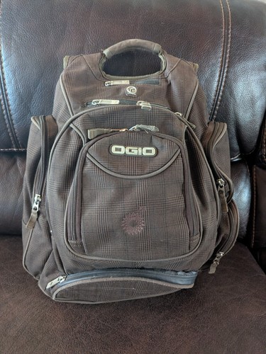 OGIO Metro Backpack Laptop Bag Side Pockets Travel Brown Plaid Pinstripe | eBay