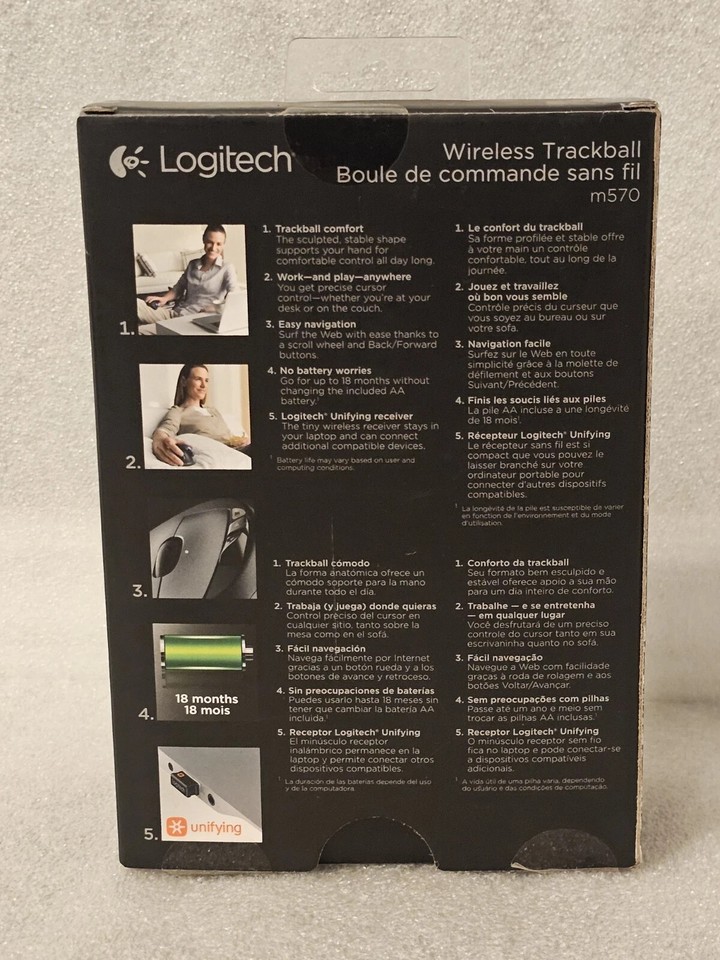 Logitech M570 Wireless Trackball Mouse w/ USB Unifying Receiver Dongle ...