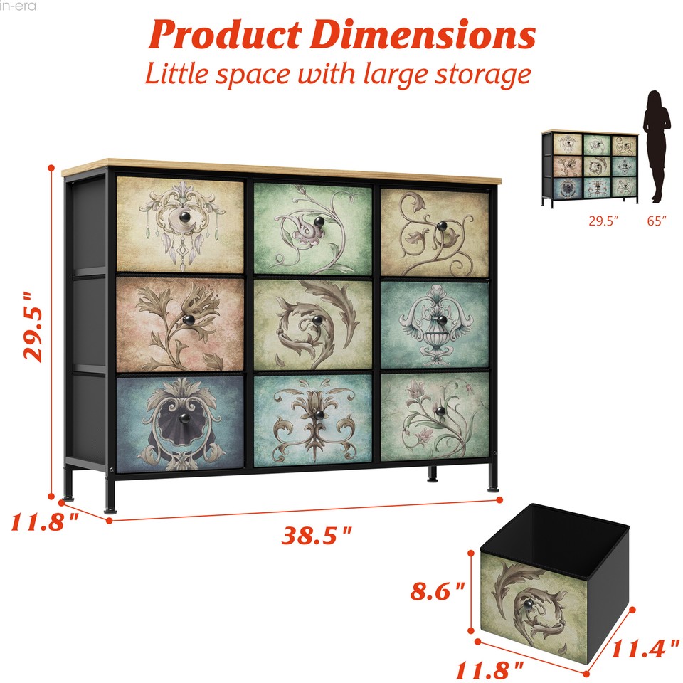 6/8/9 Drawers Dresser Bedroom Chest of Drawers Fabric Dresser Storage ...