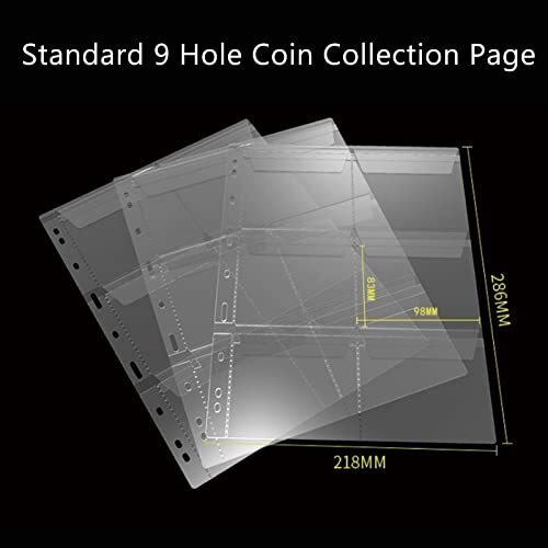 10 Sheets Coin Collection Pages,Coin Binder Inserts Sleeves with 9 Hole ...
