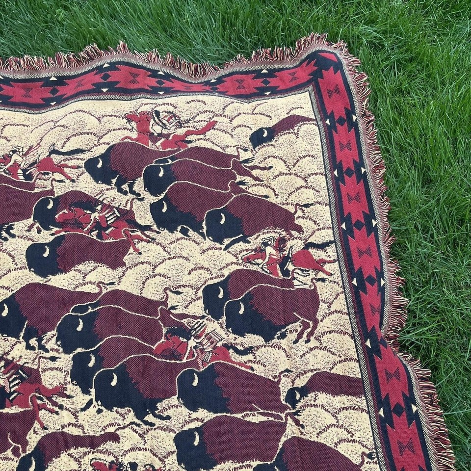 Vintage Bob Timberlake Buffalo Bison Camp Western Native Tapestry Throw ...