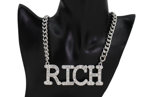 Women Hood Fashion Necklace Silver Metal Chain RICH Pendant Hip Hop Hot ...