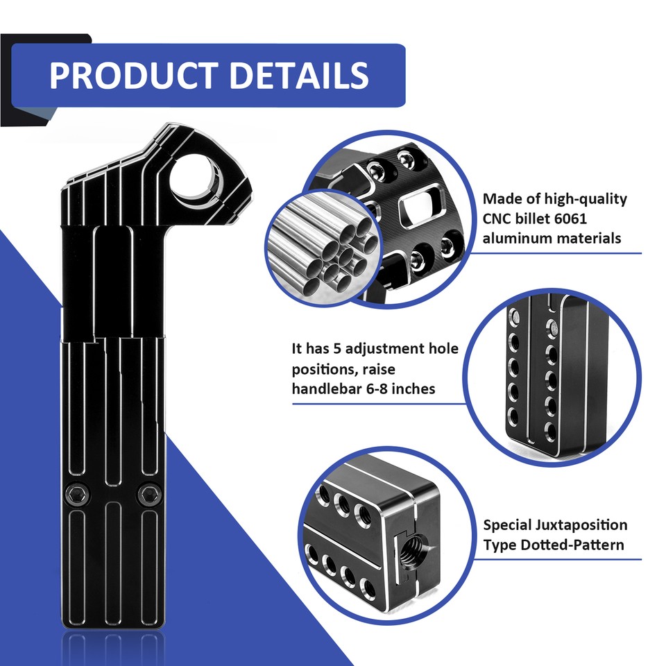 Black 6" 8" Adjustable Handlebar Risers For Harley Dyna Fat Bob Street ...