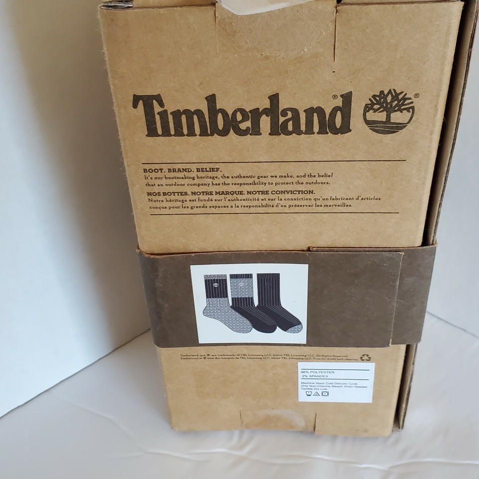 Timberland Mens Boot Socks Set of 3 in Box Black Gray Logo Size M-L NEW ...