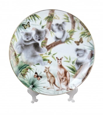 Australian Wildlife Plates Round Plate w Stand 26cm w Box Souvenir Gift ...