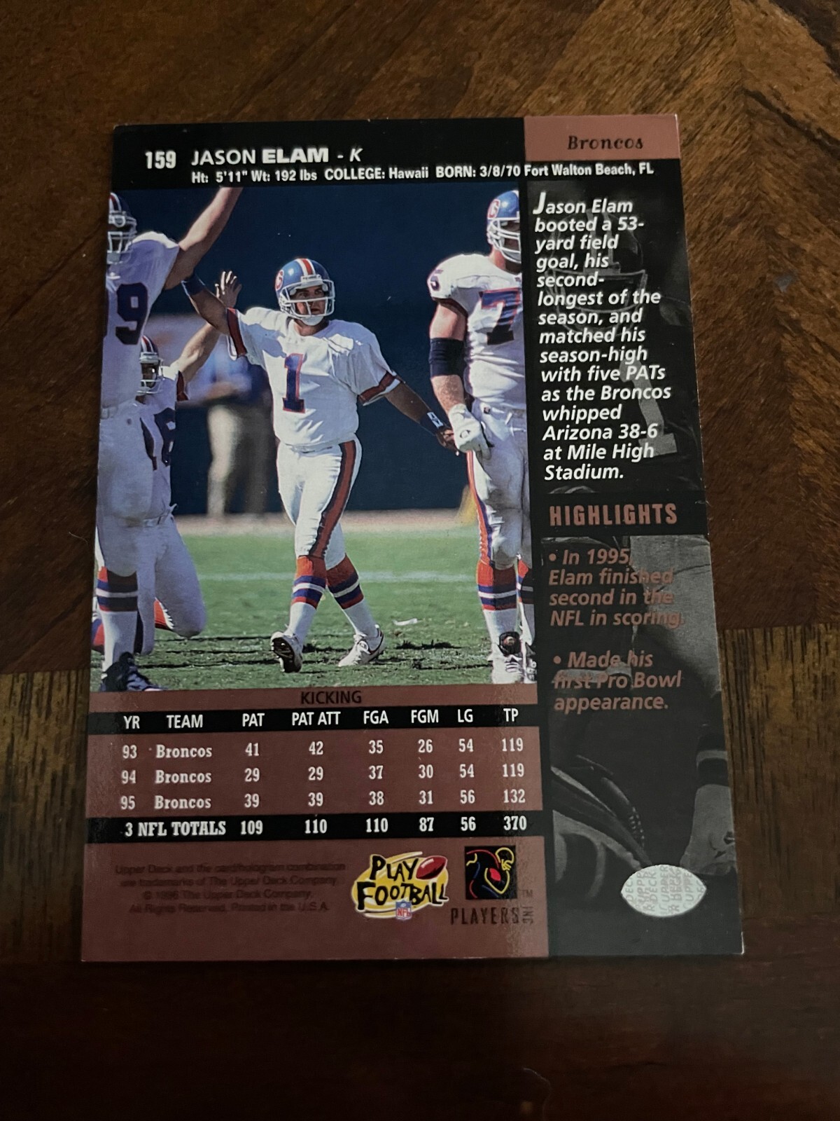 1996 UPPER DECK #159 AUTOGRPAH JASON ELAM DENVER BRONCOS | eBay