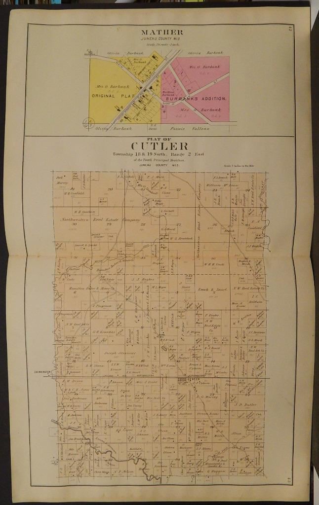 Wisconsin Juneau County Map Cutler Township 1898 Dbl Pg Y10#89 | eBay