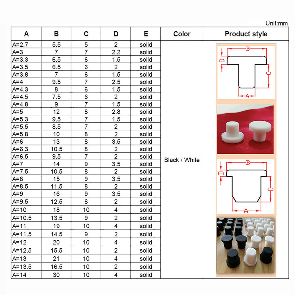 Solid Silicone Rubber Hole Plugs Blanking End Caps Seal Bung 2.7mm-14mm ...