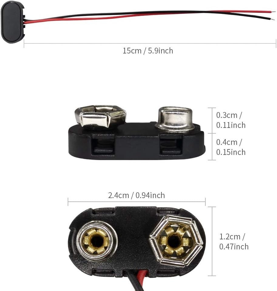 10 Pack (9 Volt) 9V Battery Connector Snap Clip Lead Holder T Type Clip ...