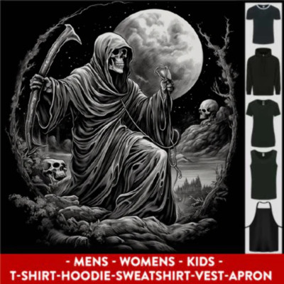 Grim Reaper With a Full Moon and Skulls Mens Womens Kids Unisex | eBay