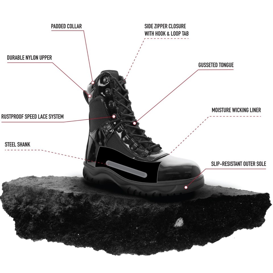 Black High Gloss Forced Entry Boots Tactical Slip-Resistant Side Zipper ...