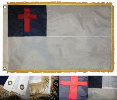 3x5 Embroidered Christian Gold Fringe 210D Sewn Nylon Grommets Flag ...