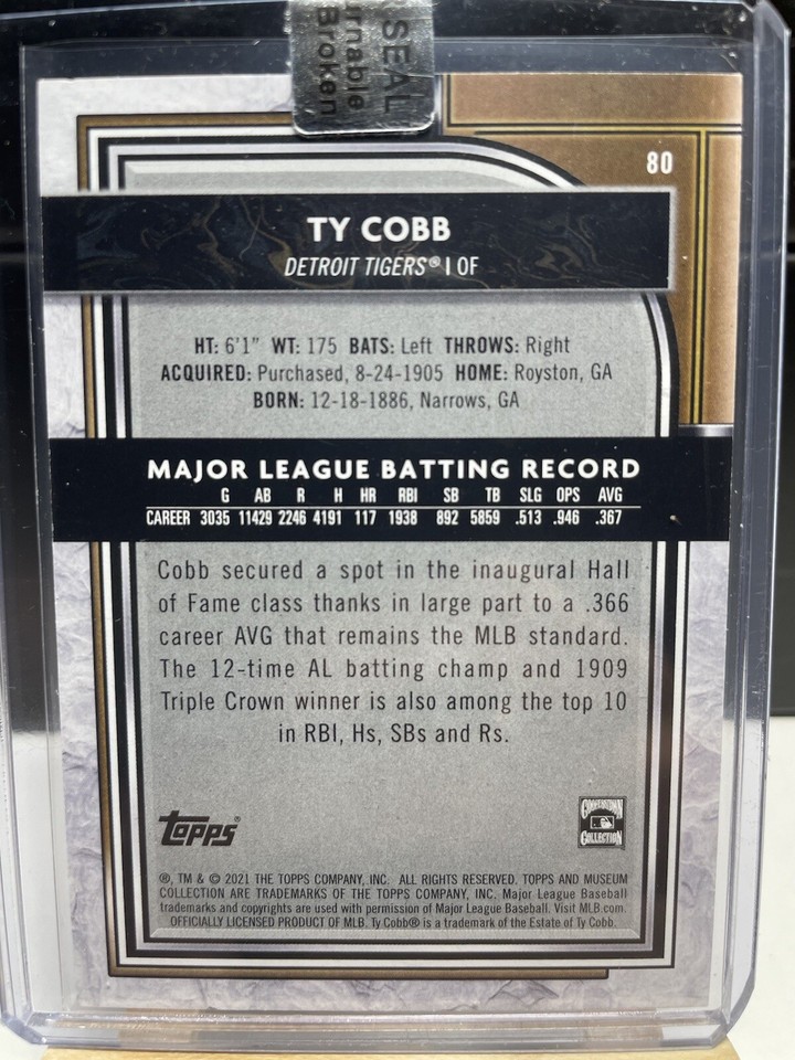 TY COBB 2021 TOPPS MUSEUM COLLECTION SAPPHIRE #80 TIGERS #d /150 | eBay