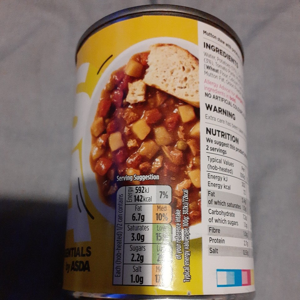 Asda Irish Stew Quick Diner Meal 392g x 3 tins cans=1176g KG. Free P&P ...