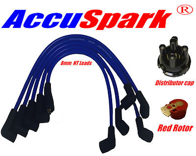 MGB 62-73 AccuSpark Blue 8mm HT leads,Red Rotor arm, cap for Lucas 25D ...