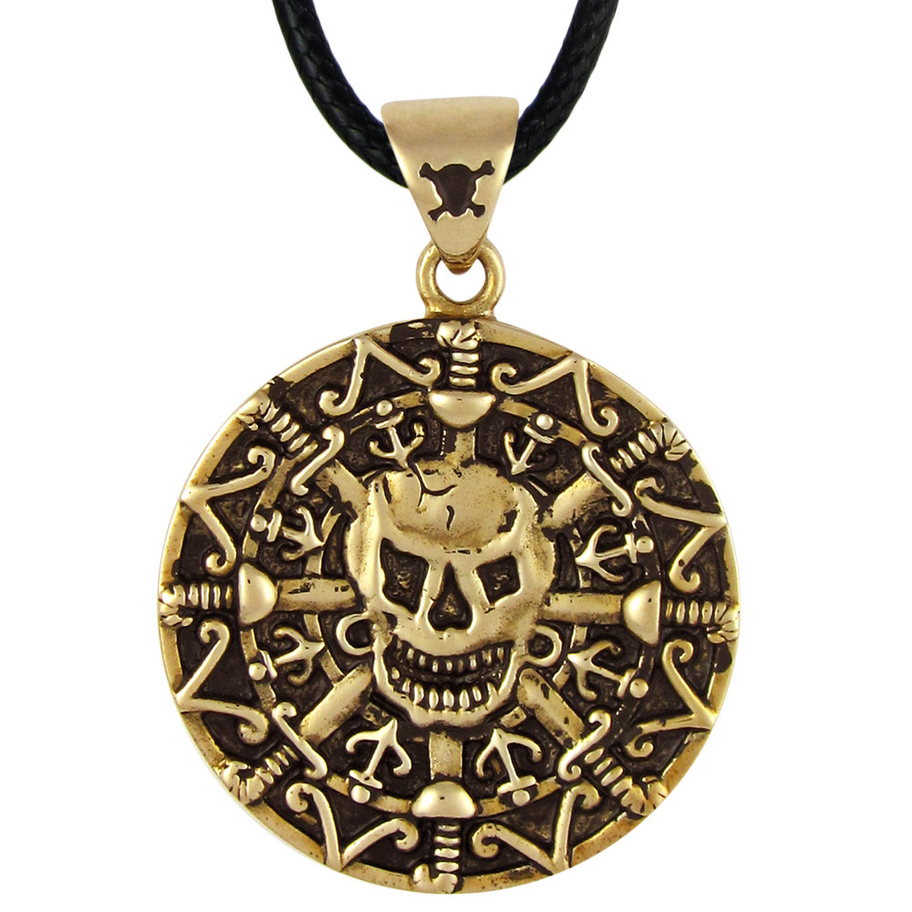 Bronze Skull and Bones Gold Coin Pirate Jewelry Caribbean Pendant ...
